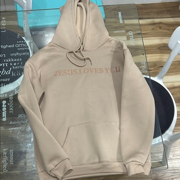 SHEIN | Sweaters | Shein Beige Hoodie Jesus Loves You | Poshmark